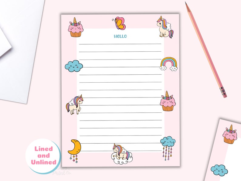 Kawaii Stationery Printable Cute Stationery Paper Unicorn Stationery ...