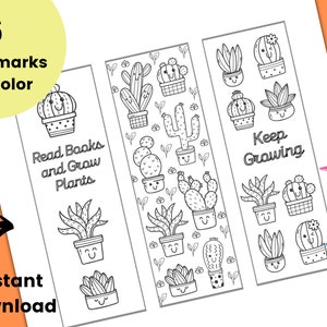 Printable Bookmarks to Color, Houseplant Bookmark, , Cactus Bookmark ...