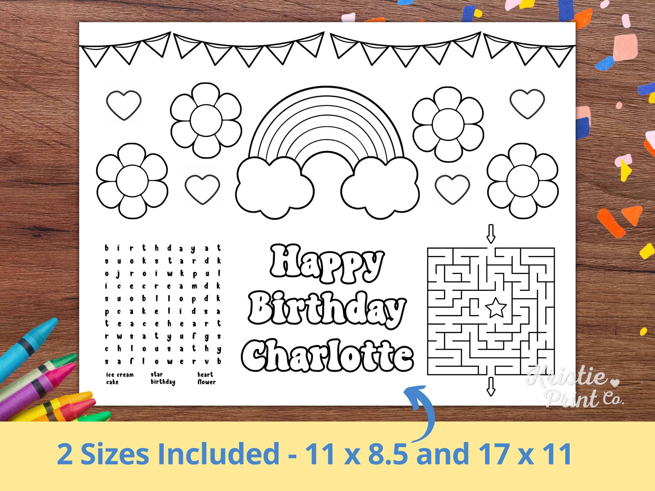 Happy Birthday Coloring Page Editable, Groovy Birthday Favors, Rainbow ...