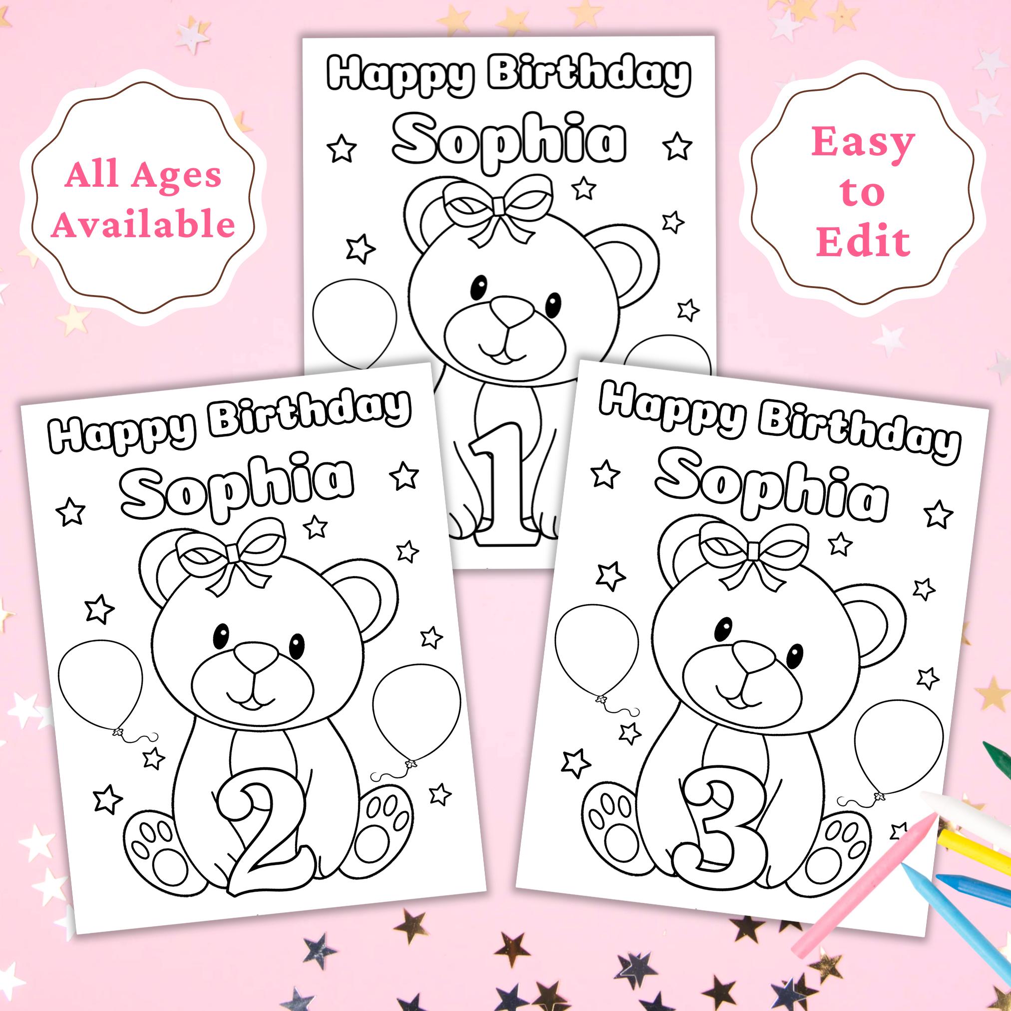 Editable Birthday Coloring Sheet Bear Theme Birthday Activity Sheet ...