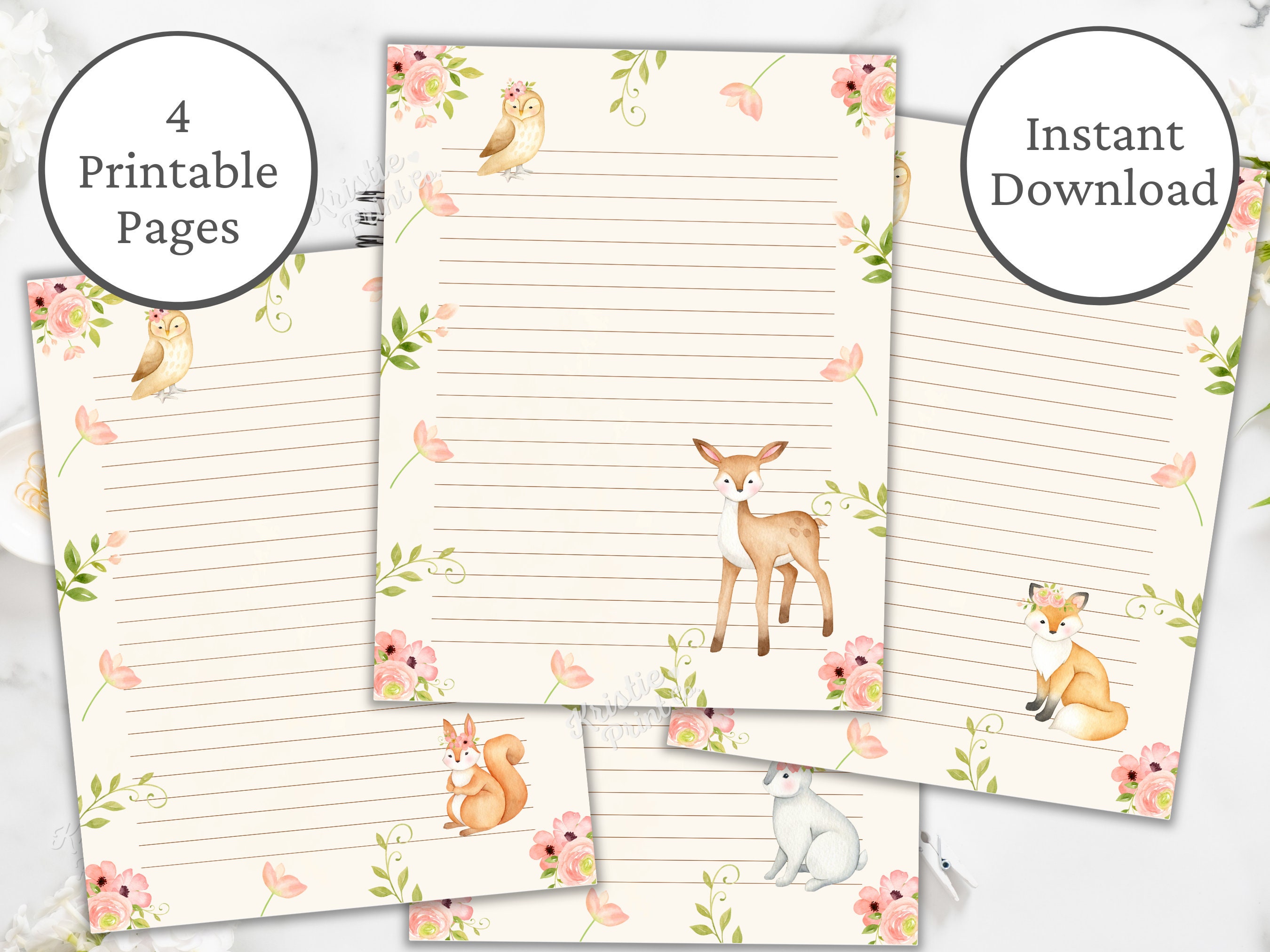 Woodland Stationary, Digital Note Paper, Download, Writing Paper, Deer ...