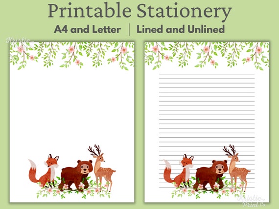 Woodland Writing Paper Forest Animals Writing Paper Printable - Etsy