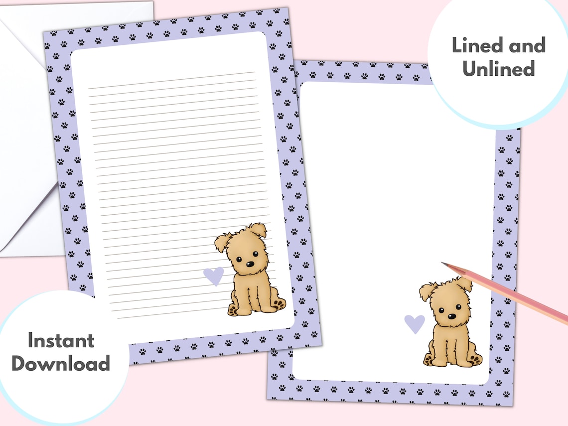Puppy Stationary Animal Stationery Printable Stationery Dog - Etsy