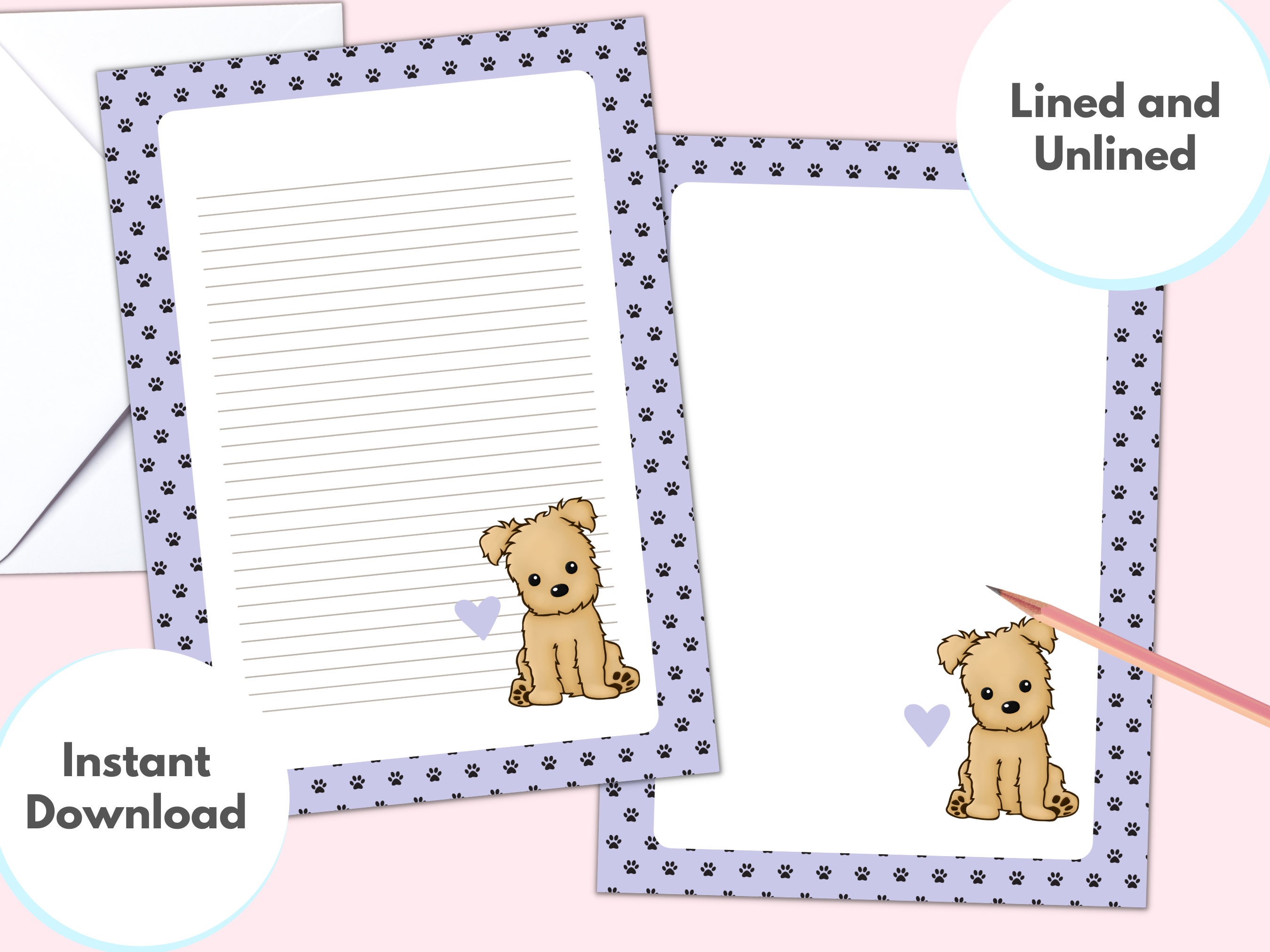 Puppy Stationary Animal Stationery Printable Stationery Dog - Etsy