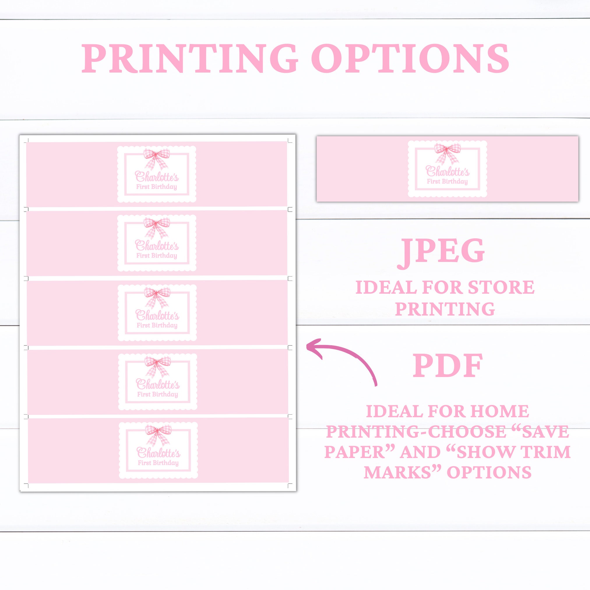 Water Bottle Labels With Bows Pink Bow Water Label First Birthday Girl ...