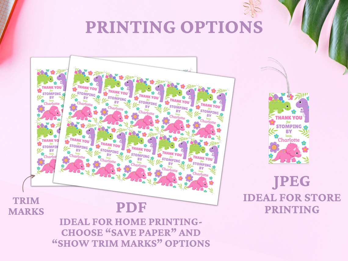 Girl Dinosaur Favor Tags Dinosaur Birthday Thank You Tag Girl Dinosaur ...