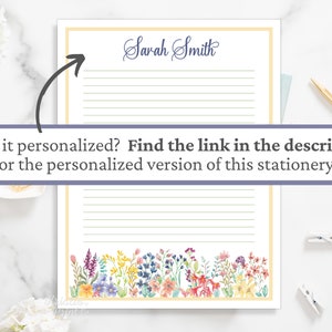 Wildflower Stationery, Boho Stationery, Border Stationery, Lined ...