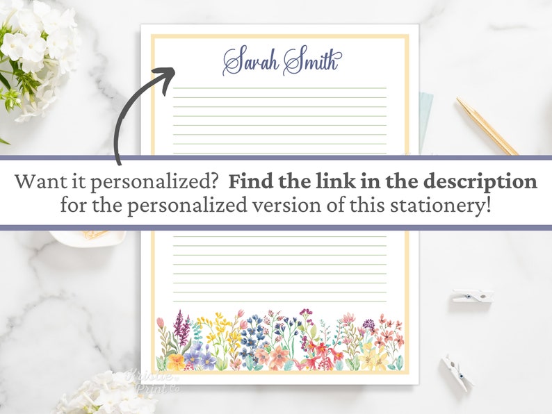 Wildflower Stationery, Boho Stationery, Border Stationery, Lined ...