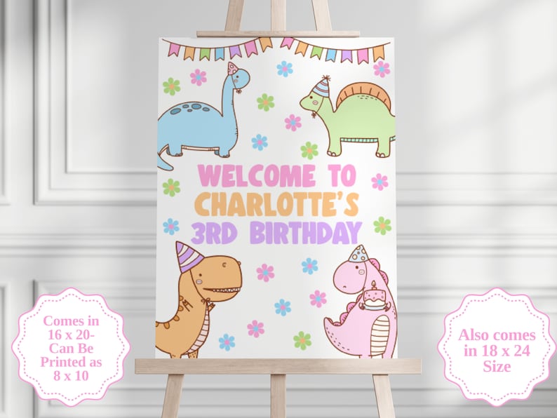 Girl Dinosaur Welcome Poster Dinosaur Baby Shower Dinosaur - Etsy