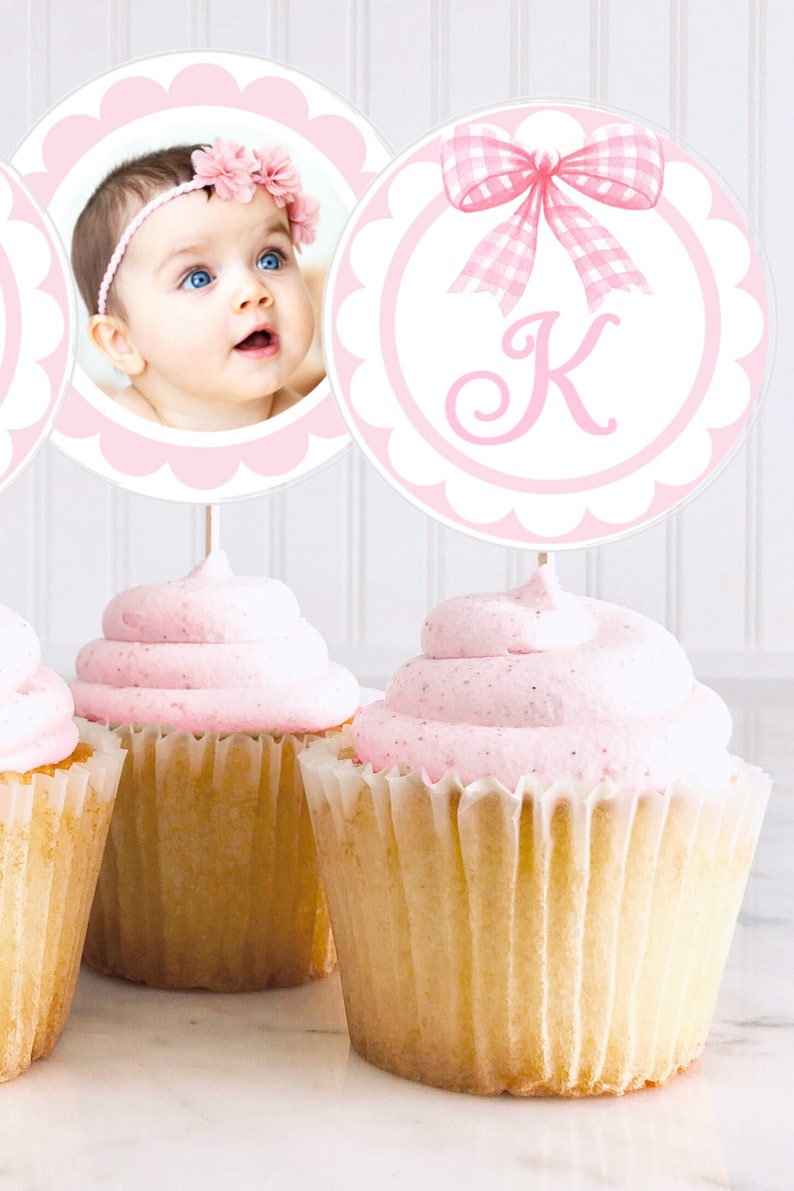 Pink Bow Cupcake Toppers Pink Bow Party Decor Pink Bow Birthday Girl ...