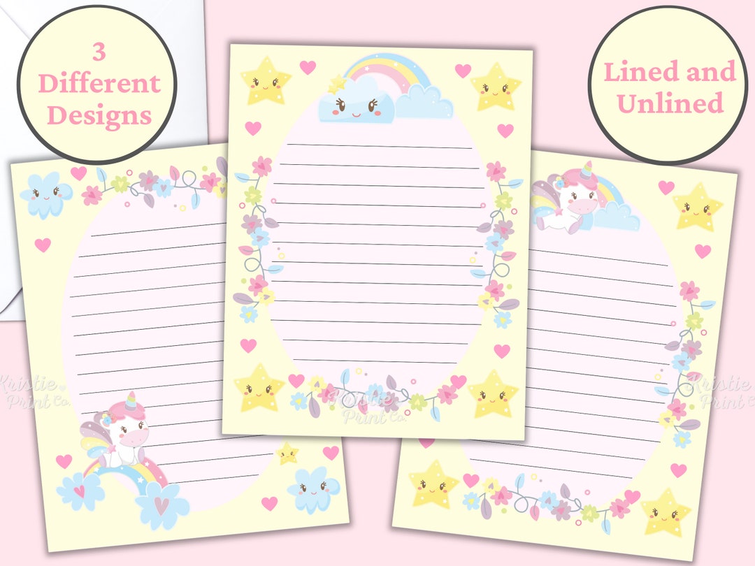 Little Girl Stationery, Lined Stationery for Kids, Primary Lines ...
