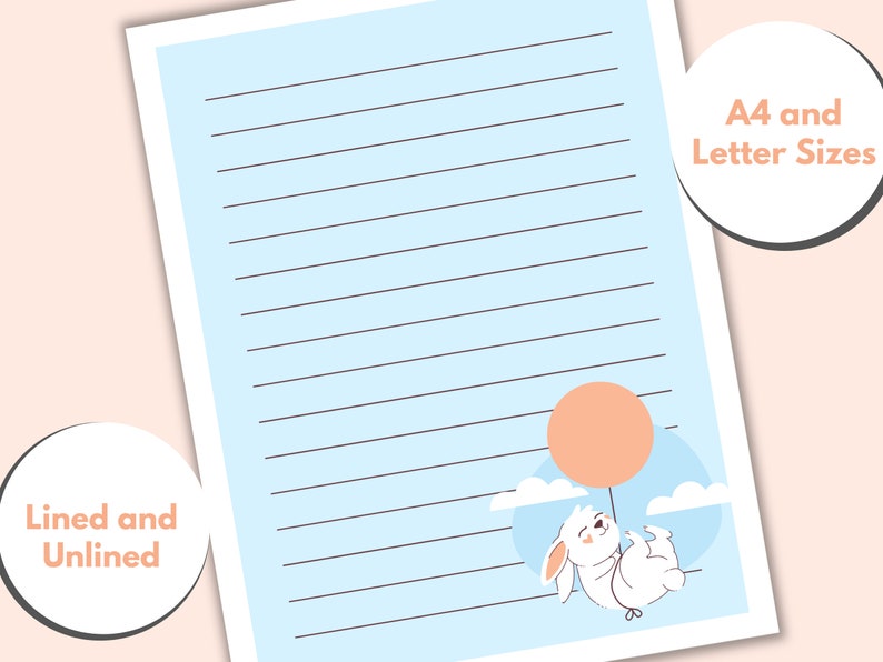 Bunny Stationery, Kawaii Stationery Printables, Printable Animal Stationary for Kids, Letter ...
