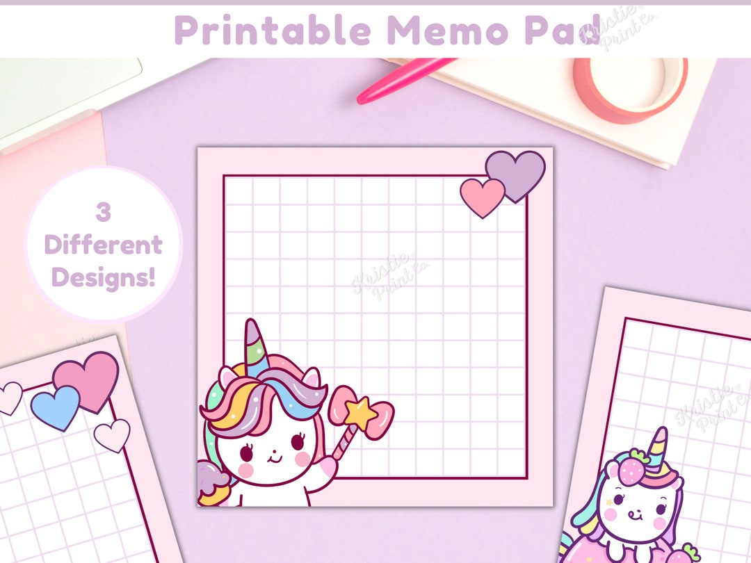 Printable Memo Pad, Kawaii Stationary, Unicorn Memo Pad, Kawaii Memo ...