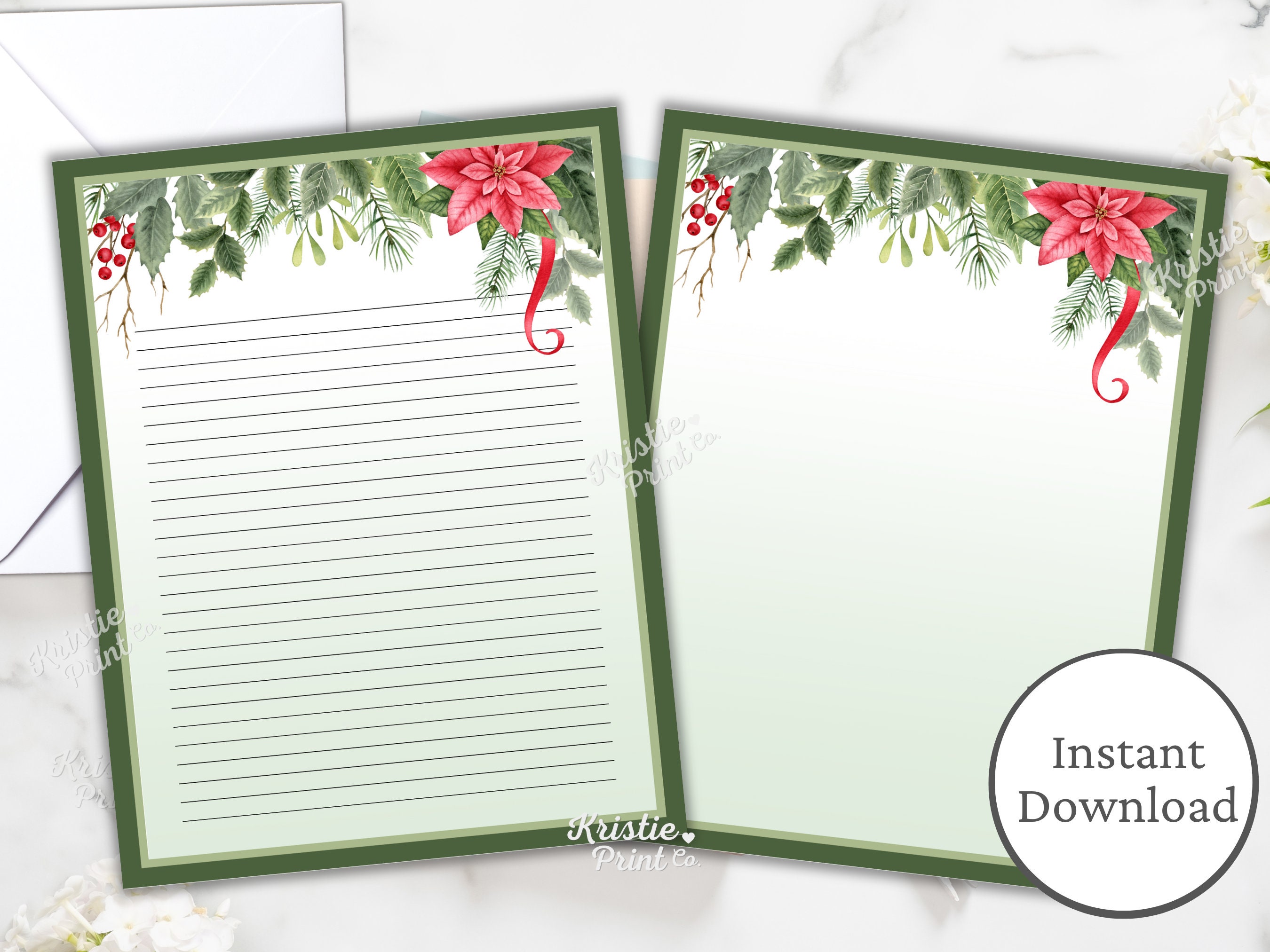 Christmas Stationery, Poinsettia Stationery, Christmas Writing Paper ...