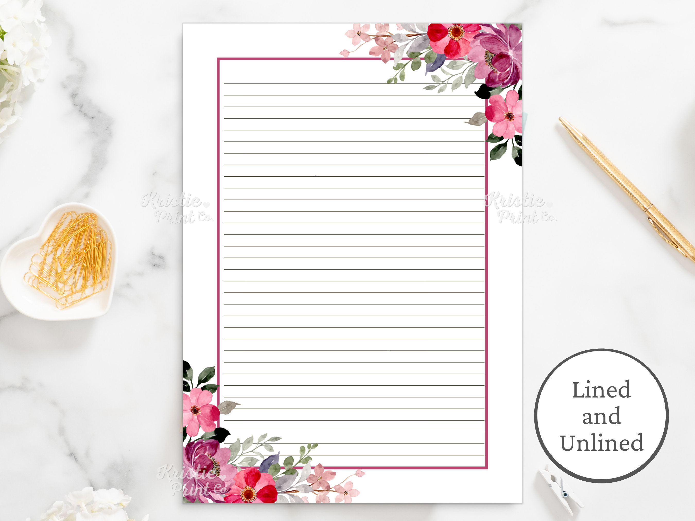 Purple and Red Stationery, Floral Writing Paper, Writing Paper ...