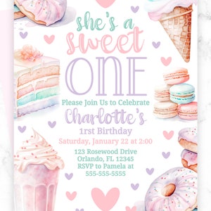 Shes a Sweet One Invitation Girl 1st Birthday Invite Girl First ...