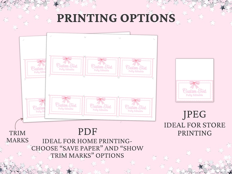 Pink Bow Food Label Pink Bow Birthday Pink Bow Baby Shower Girl Place ...