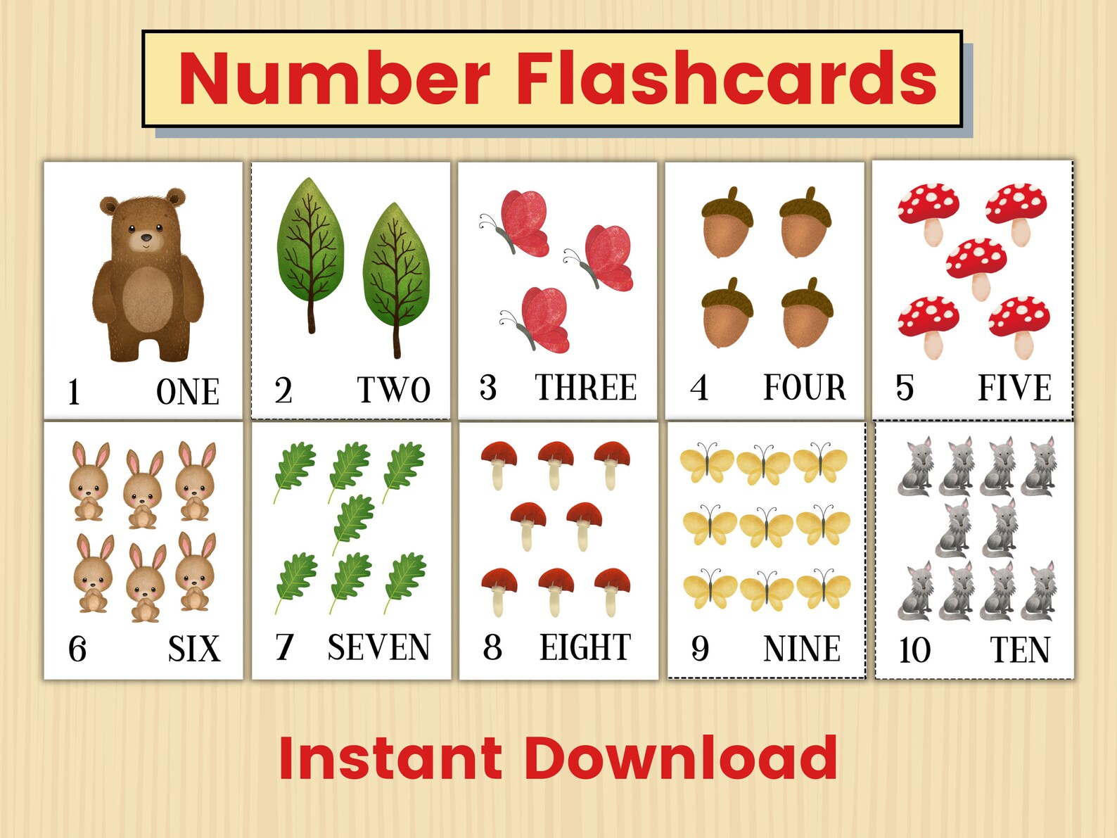 Cute Number Flash Cards, Printable Number Flash Cards 1-10, Learning ...