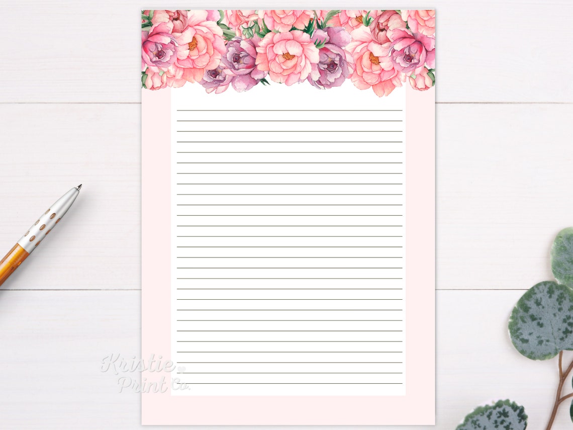 Pink Floral Printable Stationery Writing Paper 8.5x11 A4 - Etsy