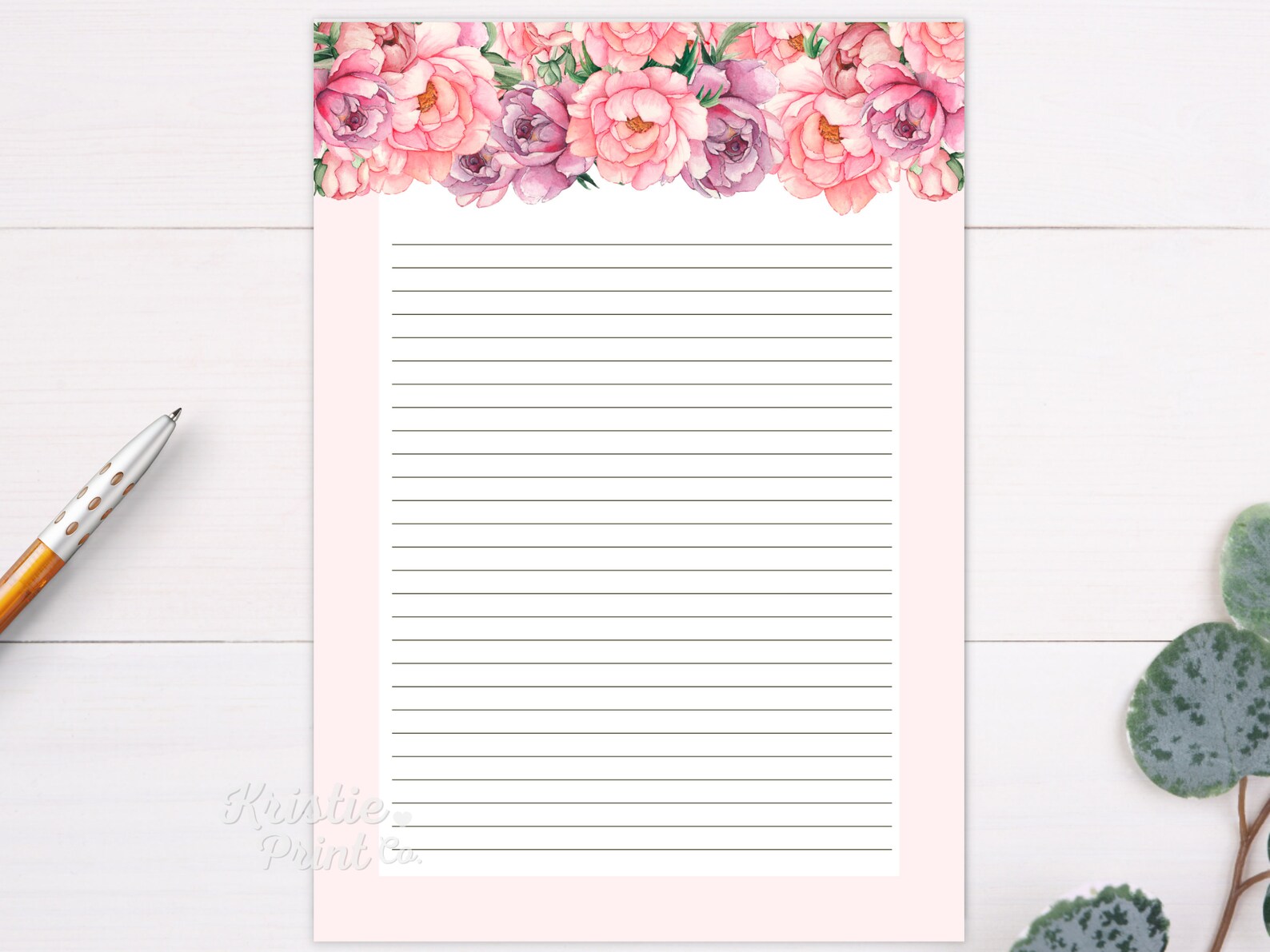 Pink Floral Printable Stationery, Writing Paper, 8.5x11, A4, Pink ...