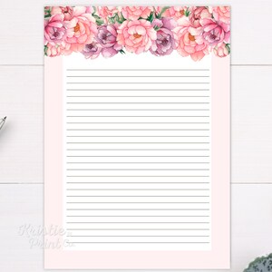 Pink Floral Printable Stationery, Writing Paper, 8.5x11, A4, Pink ...