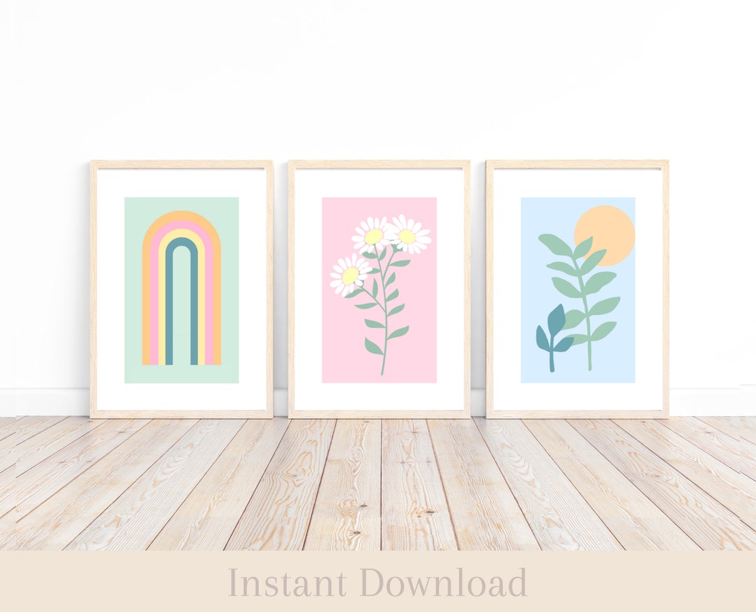 Aesthetic Bedroom Prints Set of 3 Floral Wall Art Boho Wall Decor ...