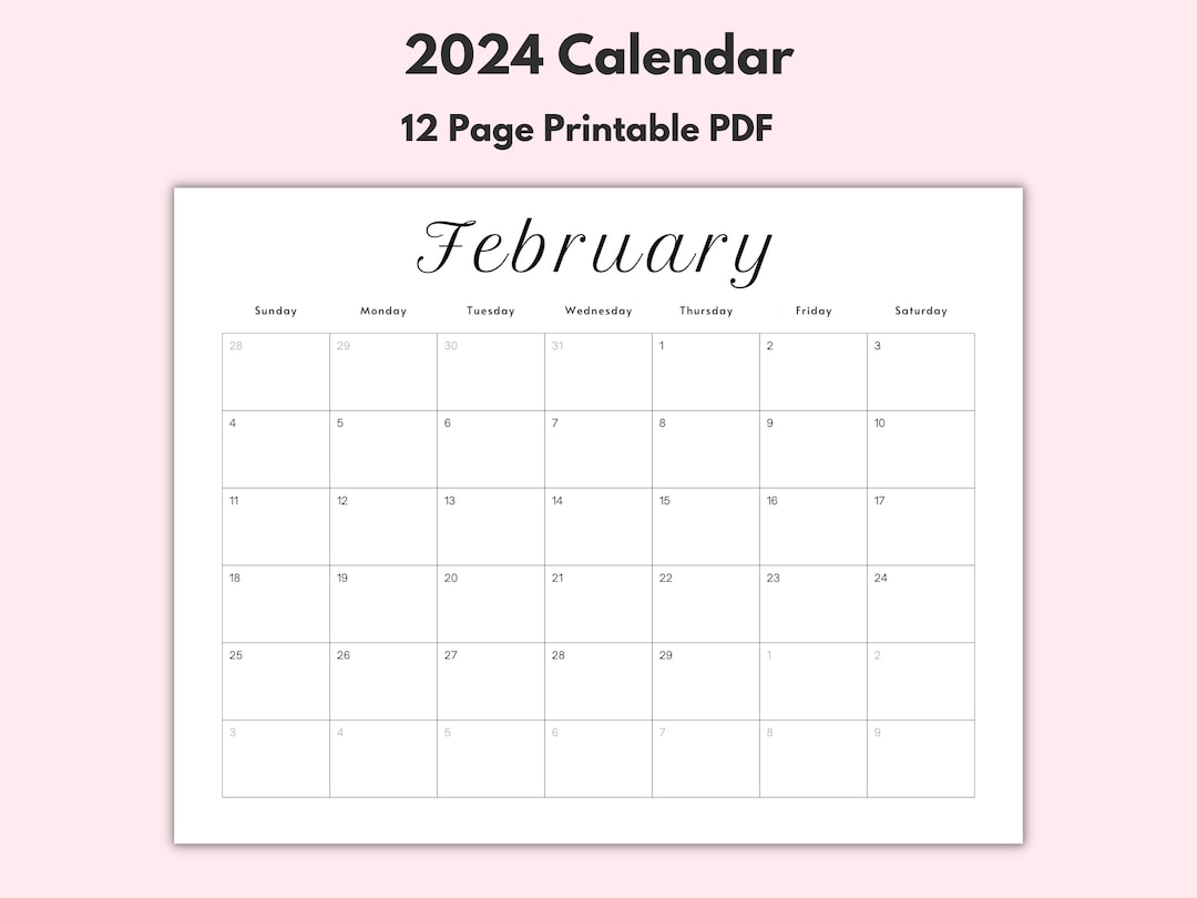 2024 Calendar Printable Only Minimalist Calendar 2024 Monthly Calendar ...