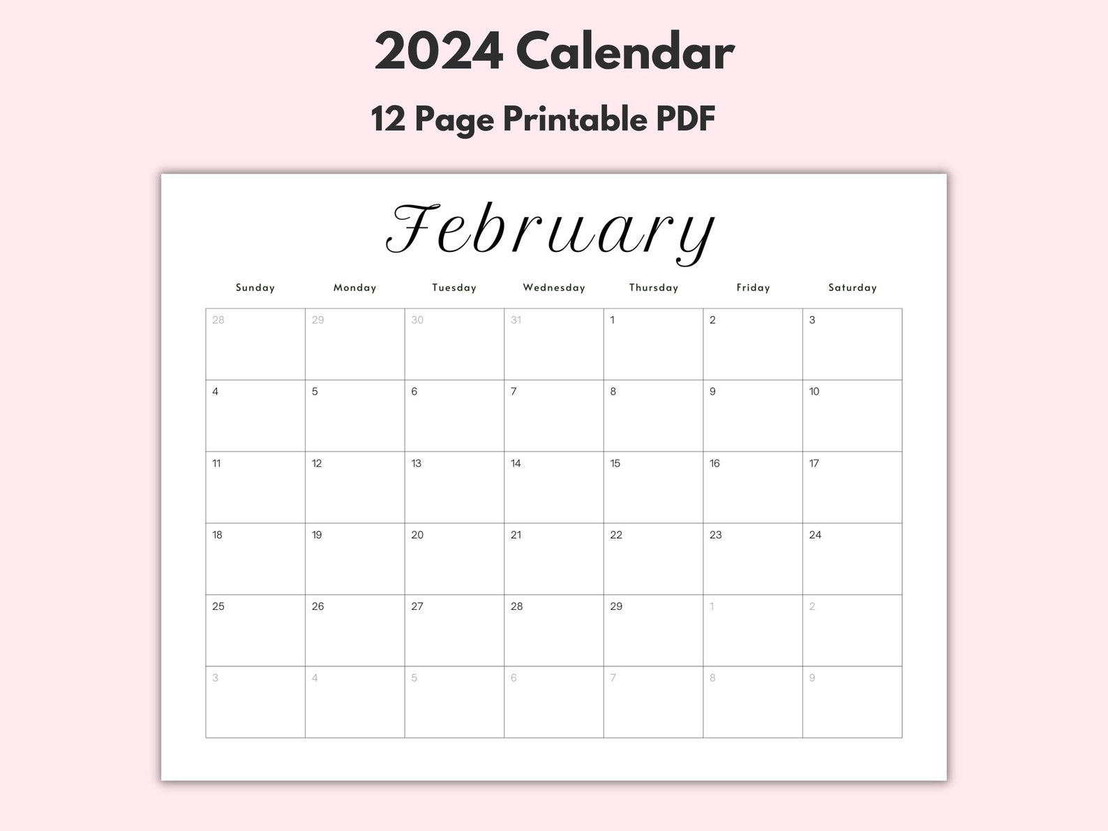 2024 Calendar Printable Only Minimalist Calendar 2024 Monthly Calendar ...