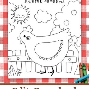 Editable Chicken Coloring Page, Chicken Birthday Party, Chicken Party ...