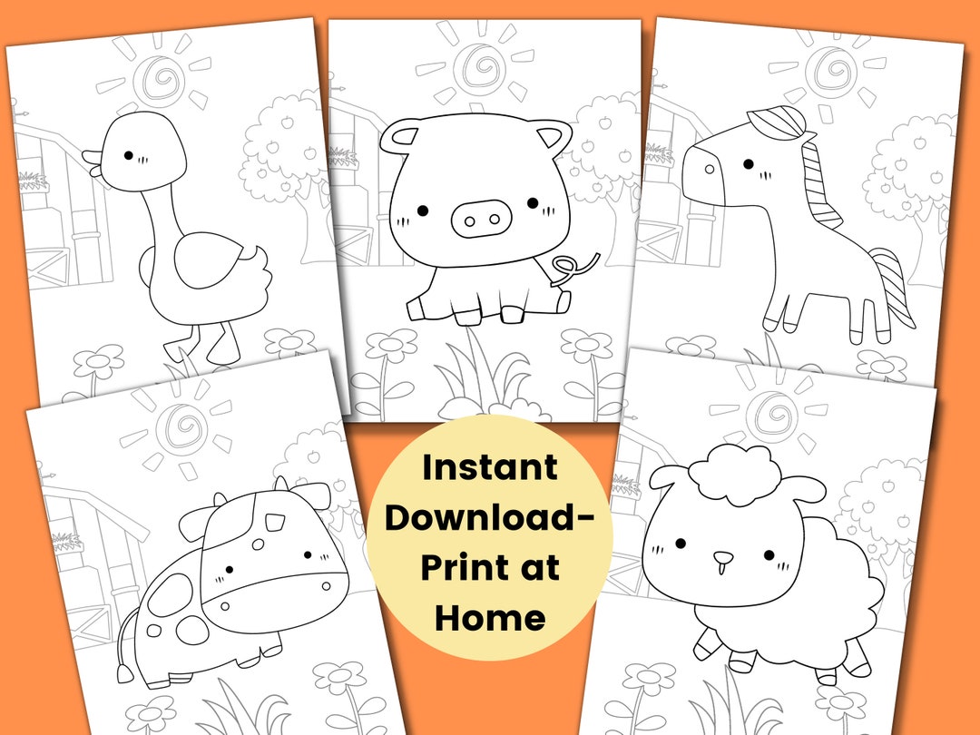 Farm Coloring Pages for Kids, Kids Party Games, Farm Birthday Favor ...