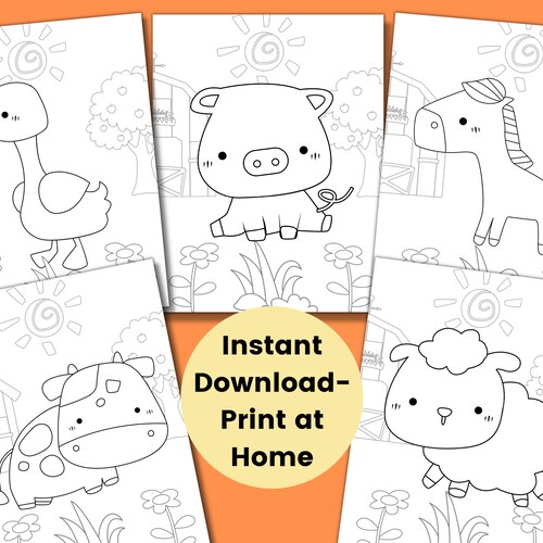 Farm Animal Coloring Pages for Kids Farm Activity Sheet Farm - Etsy