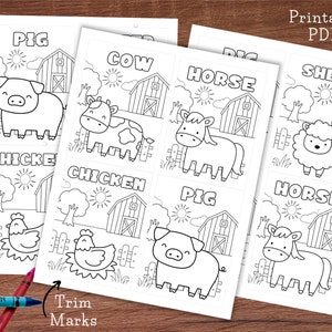 Farm Animal Mini Coloring Sheets Cute Coloring Book Kids Birthday Party ...