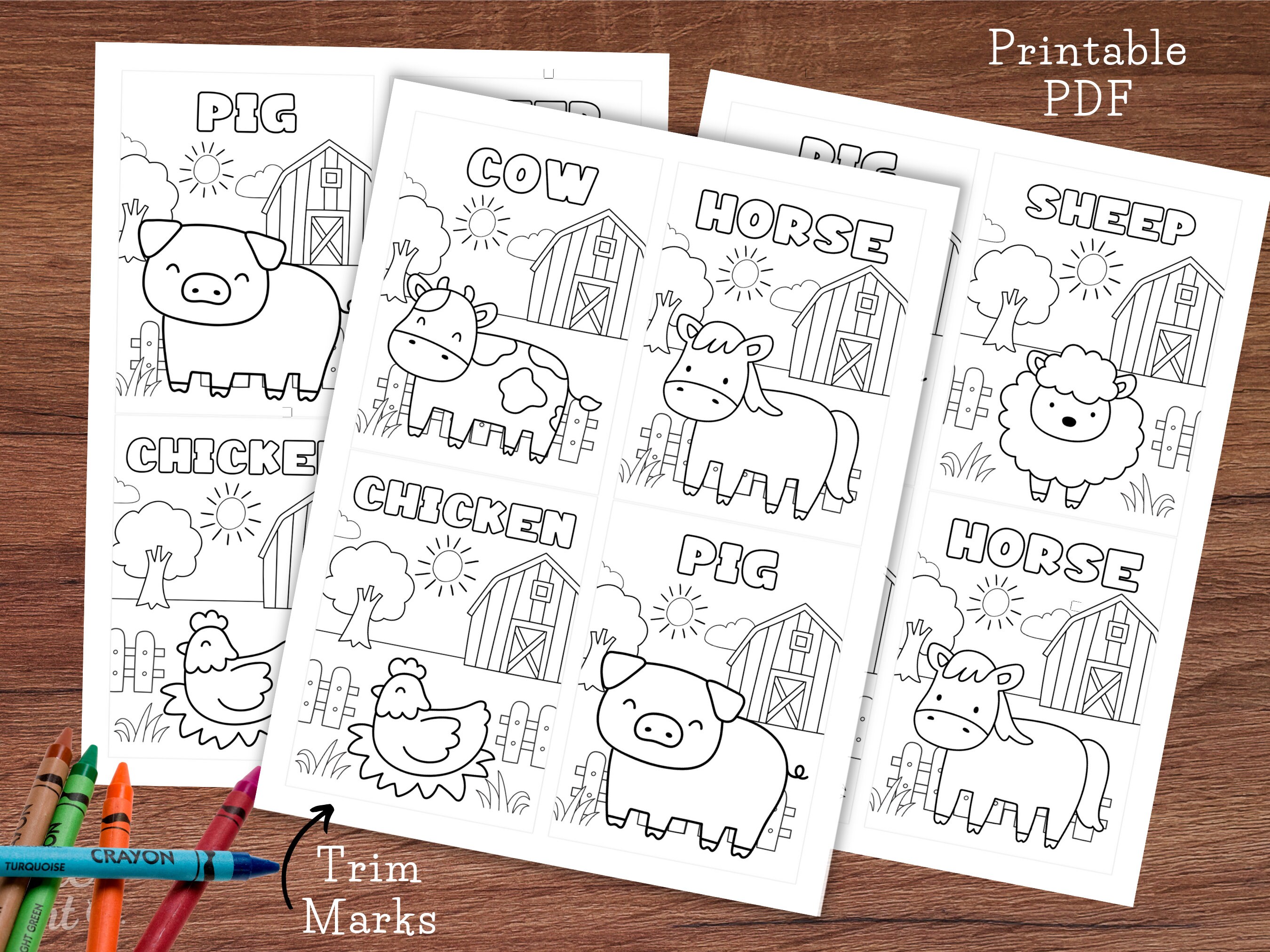 Farm Animal Mini Coloring Sheets Cute Coloring Book Kids Birthday Party ...