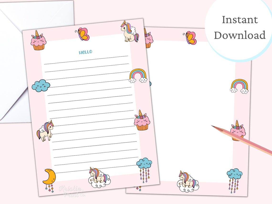 Kawaii Stationery Printable Cute Stationery Paper Unicorn - Etsy