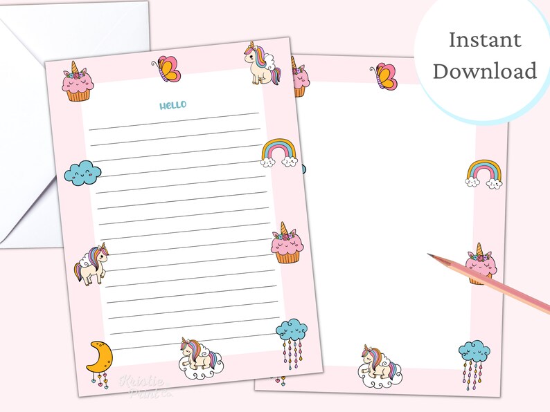 Kawaii Stationery Printable Cute Stationery Paper Unicorn - Etsy