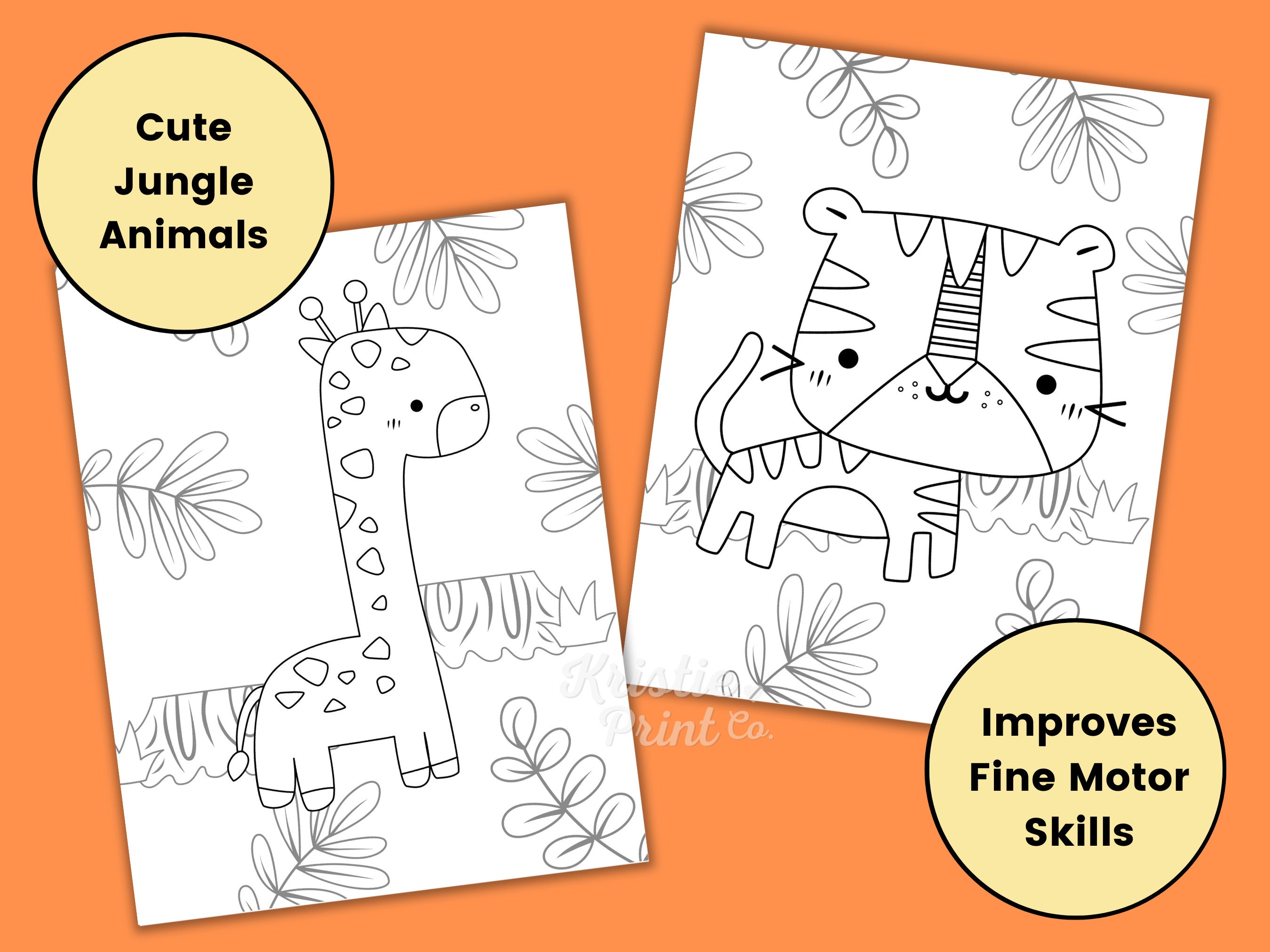 Jungle Coloring Pages for Kids, Kids Party Games, Safari Birthday Favor ...