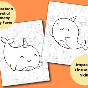 Narwhal Coloring Pages for Kids, Kids Party Games, Birthday Favor ...
