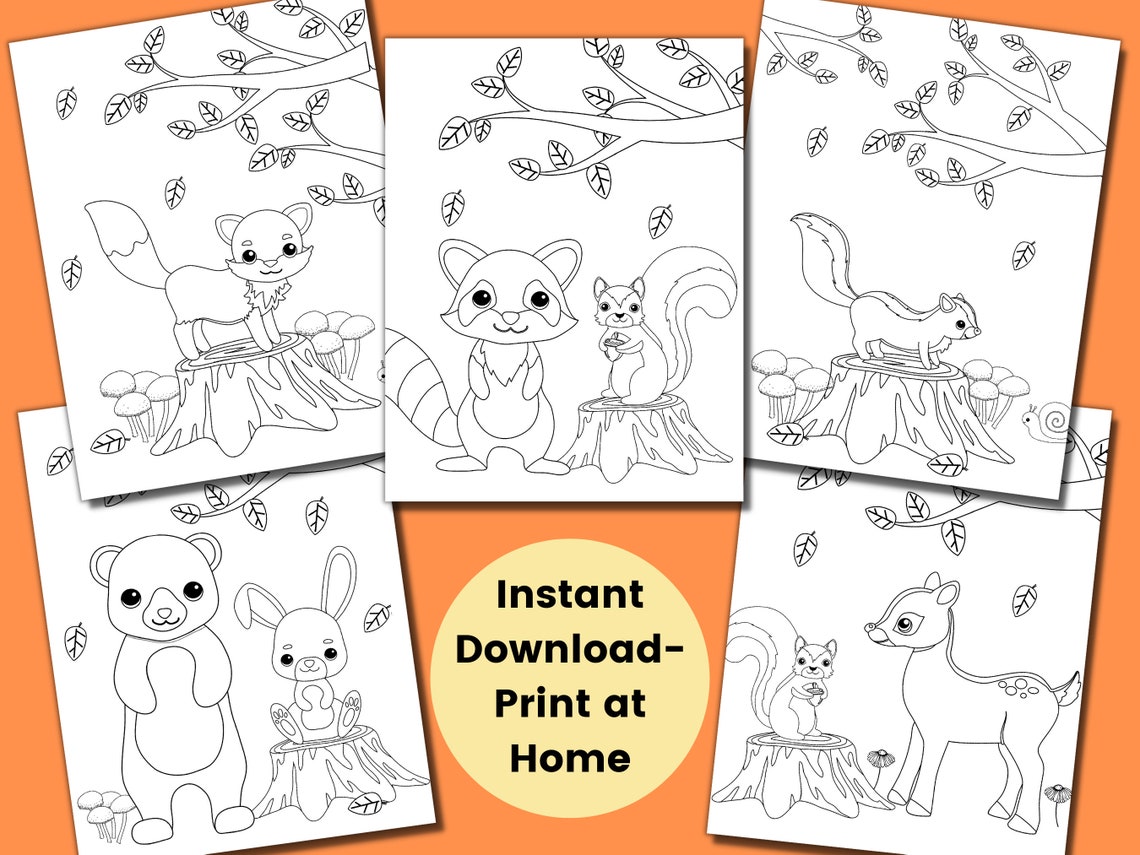 Forest Animal Coloring Pages for Kids, Kids Party Games, Woodland ...