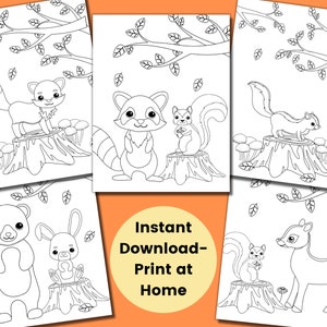 Forest Animal Coloring Pages for Kids, Kids Party Games, Woodland ...