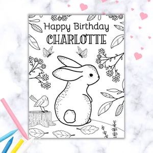 Editable Bunny Birthday Coloring Page Printable Bunny Theme Birthday ...