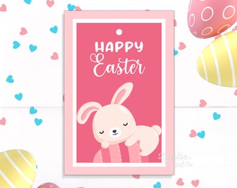 Printable Happy Easter Bunny Gift Tag, Pastel Colors, Easter Basket ...