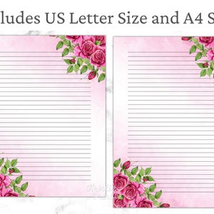 Rose Stationary Printable, Floral Lined Paper, Printable Stationery ...