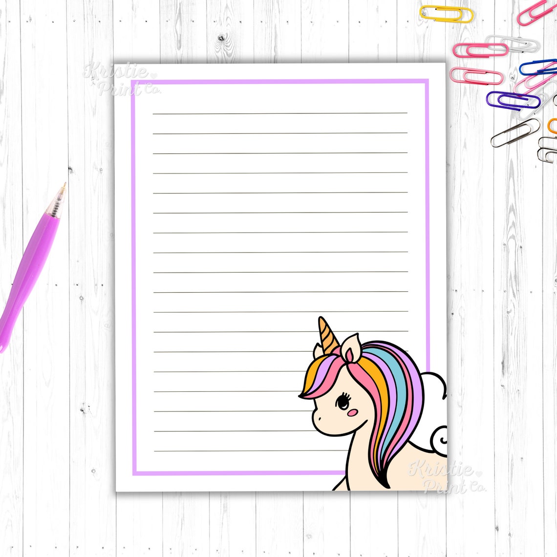 Kawaii Stationery Printable, Unicorn Stationery, Printable Kawaii ...