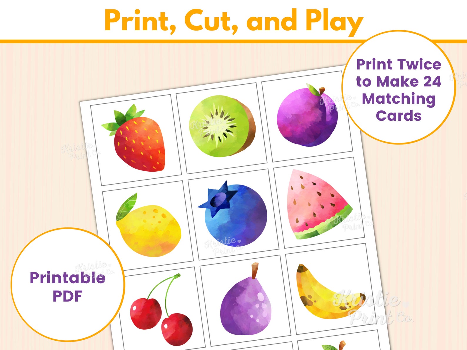 Fruit Matching Game Printable, Matching Card Game, Memory Game ...