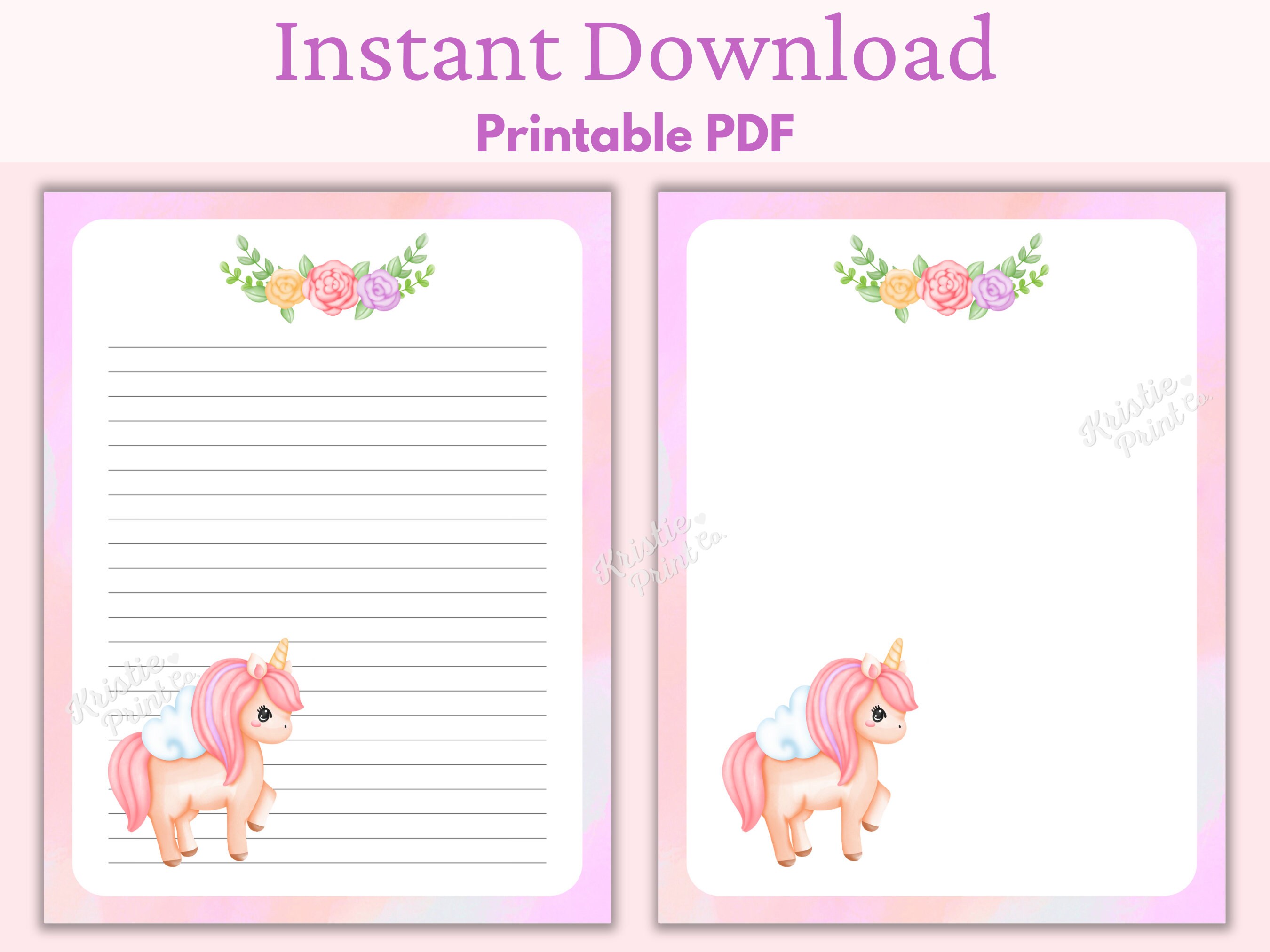 Unicorn Stationery Set, Printable Unicorn Stationery, Digital Note ...