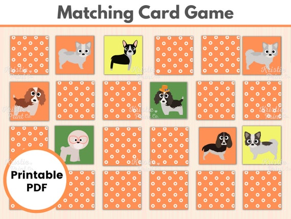 Dog Memory Game Printable Matching Card Game Matching Game - Etsy