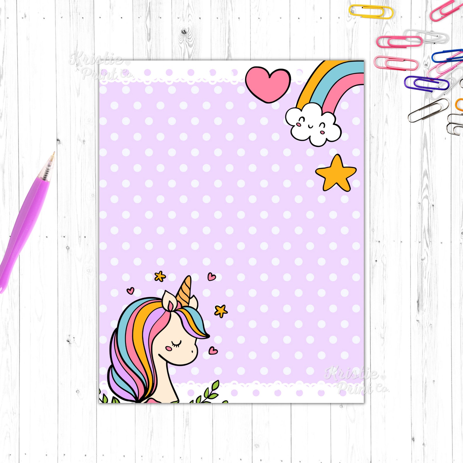 Kawaii Stationery Printable, Unicorn Stationery, Printable Kawaii ...