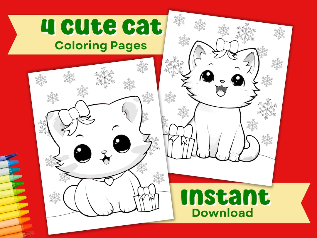Cute Christmas Cat Coloring Pages Cat Coloring Page for Kids Party ...