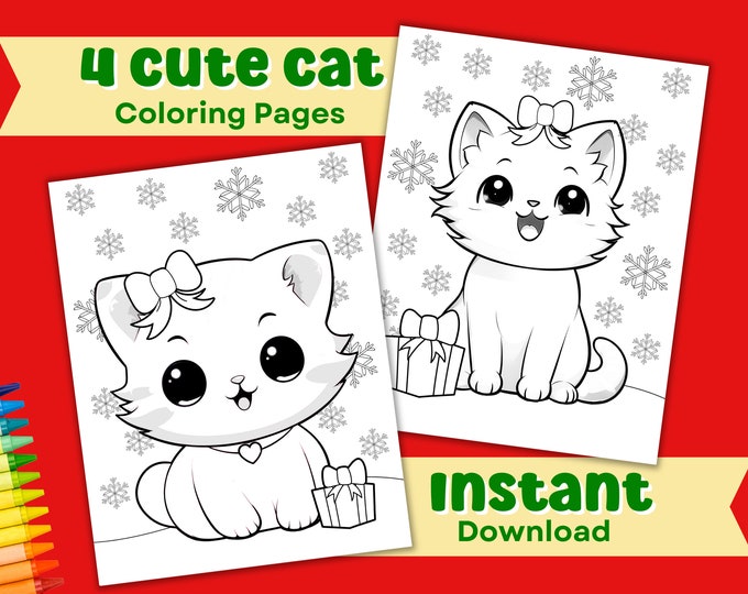 Kawaii Chrismes Cat Coloring Pages- Printable- Christmas Gifs&tree-kids ...