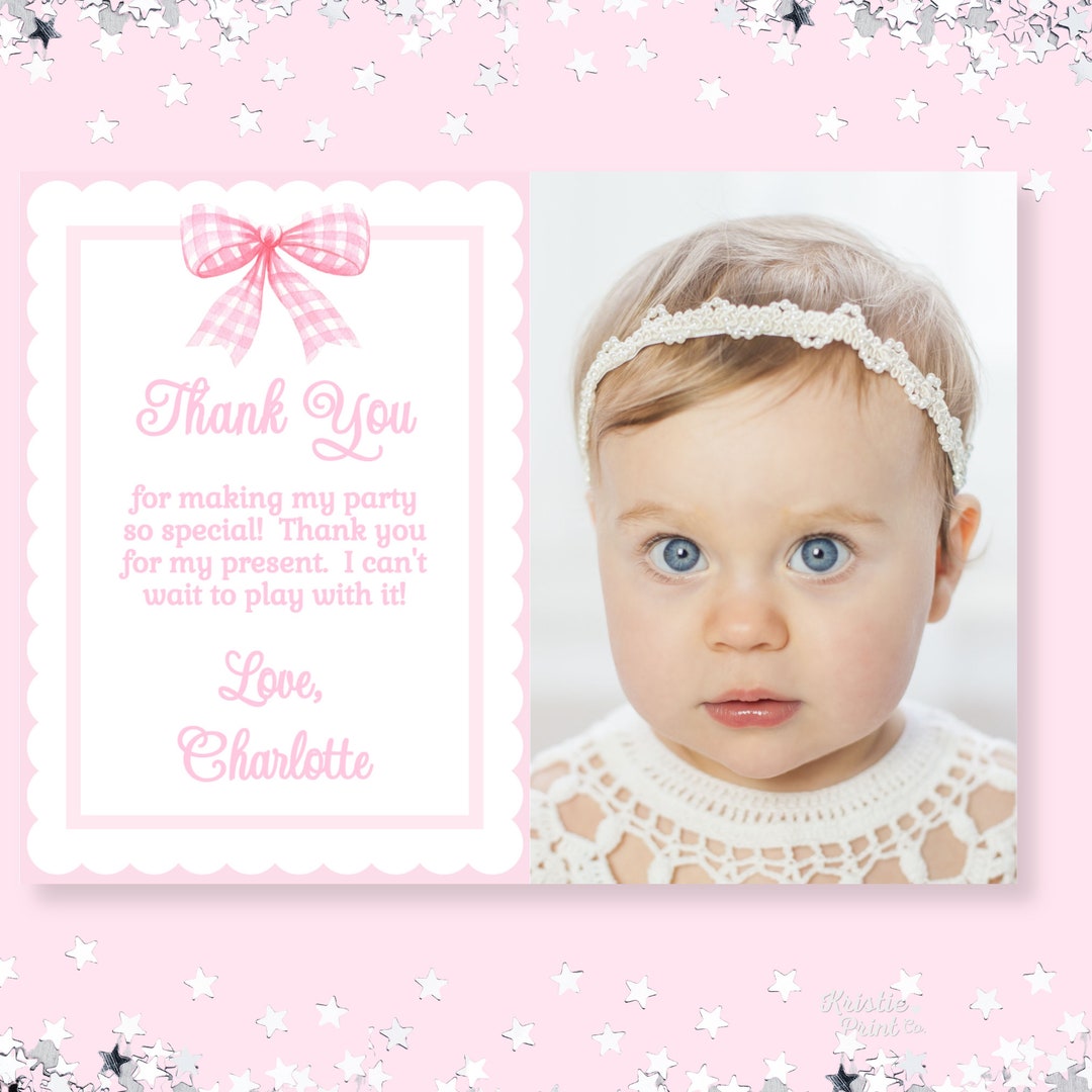 Pink Bow Thank You Cards Birthday Thank You Girl Baby Shower Pink Bow ...